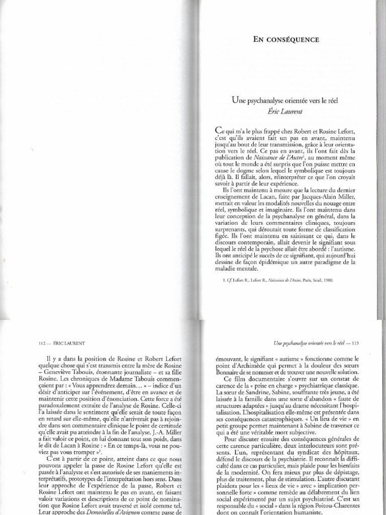 LAURENT, Éric. Une Psychanalyse Orientée Vers Le Réel. in MILLER ...