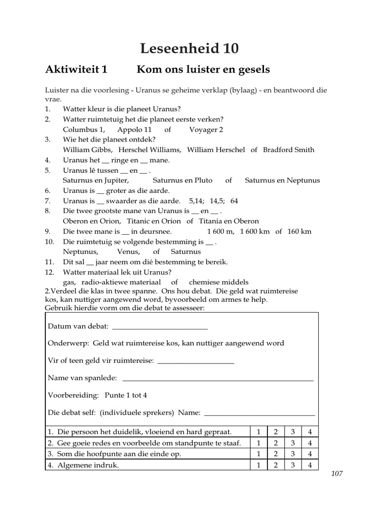 Afrikaans GR 6 - Les 10 | PDF