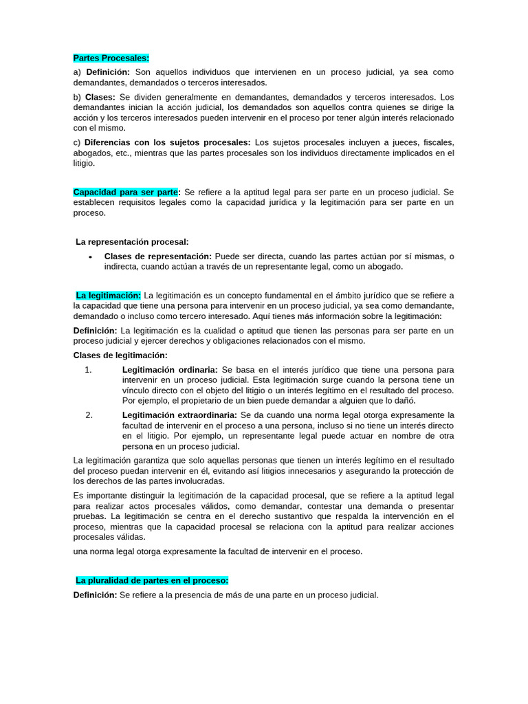 Partes Procesales y Excepciones Procesales | PDF | Ley procesal ...
