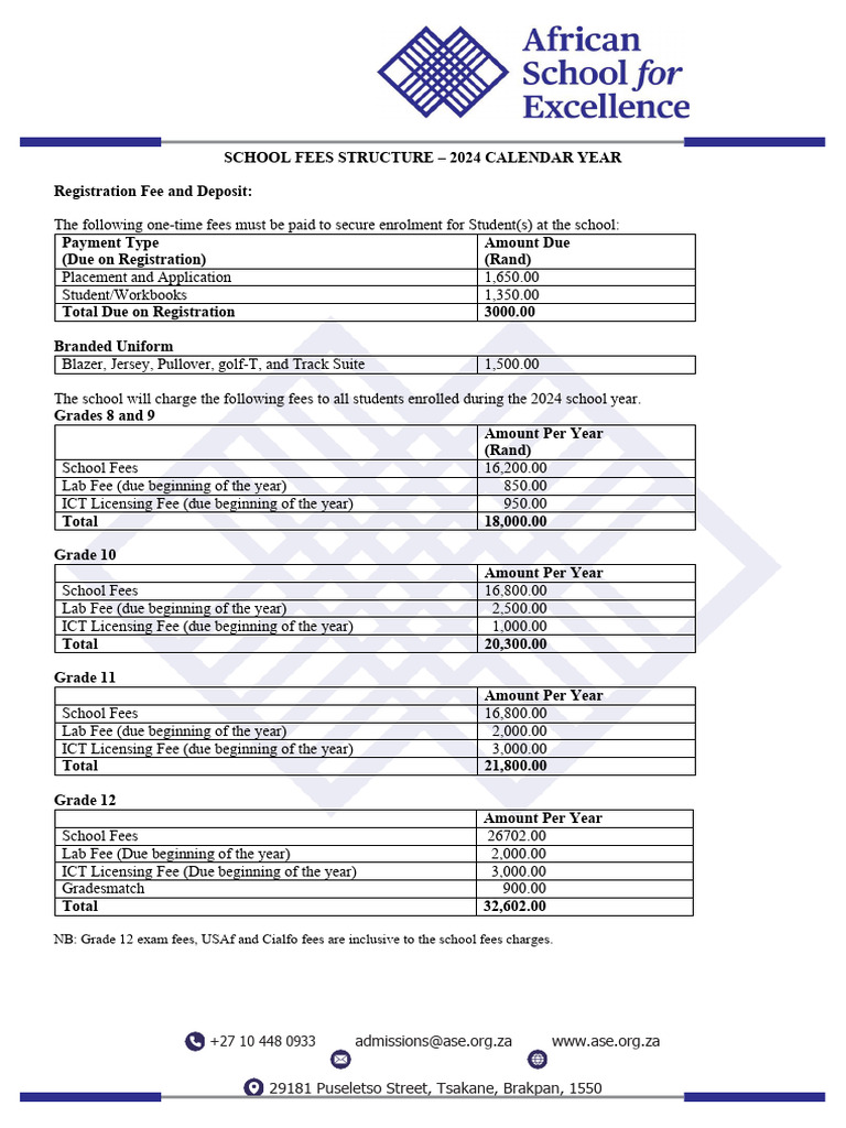 Curro Foreshore Fees Structure 2024 | PDF | Fee