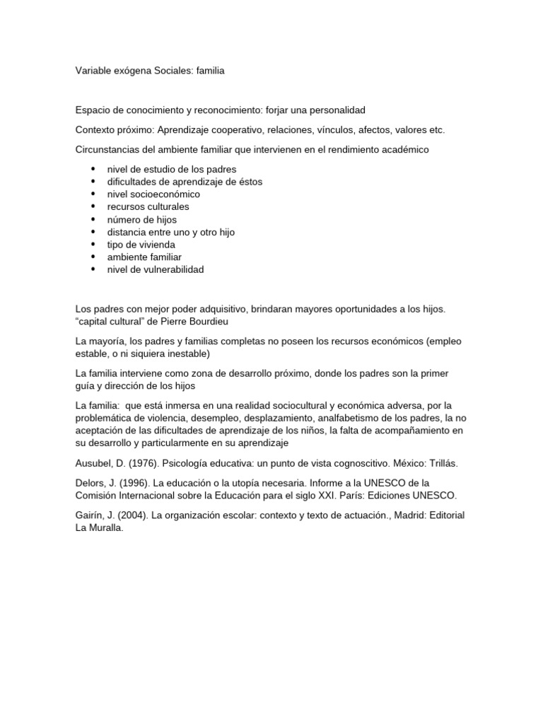 Variable Exógena Sociales Familia | PDF | Ciencias sociales