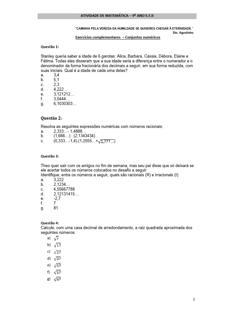 Lista 1 Álgebra Magnum 2024 | PDF