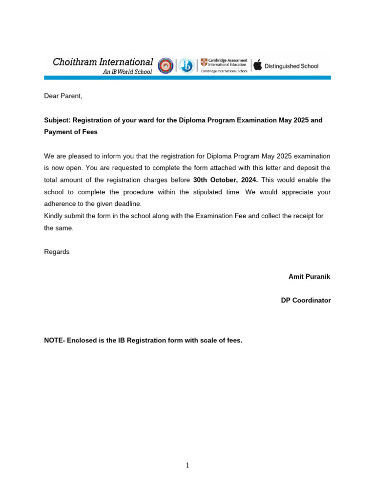 IB Registration For DP Examinations May 2025 | PDF