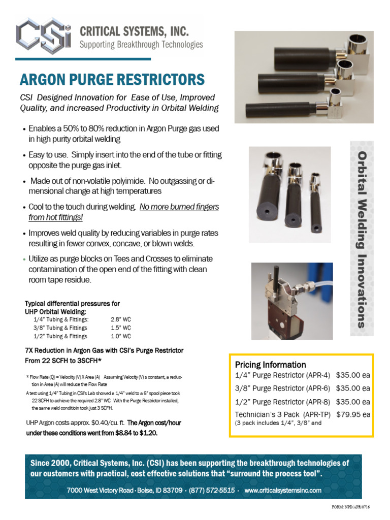 Purge Restrictor Cut Sheet0416 | PDF | Welding | Construction