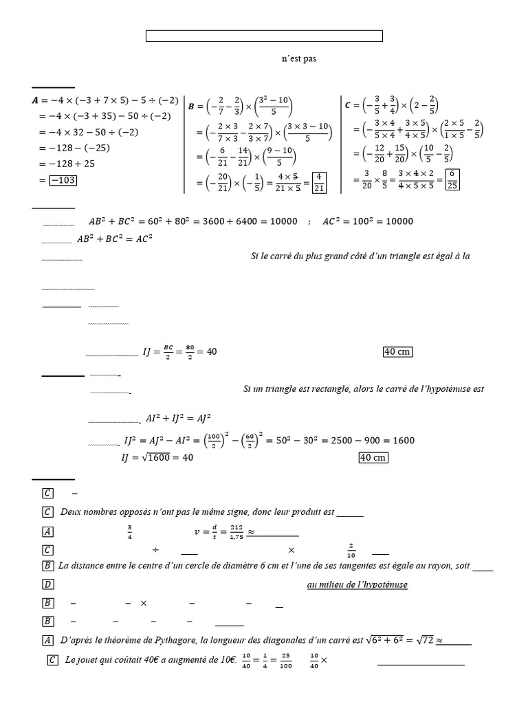 Devoir Commun 4eme 1 Corrige | PDF | Triangle | Formes géométriques