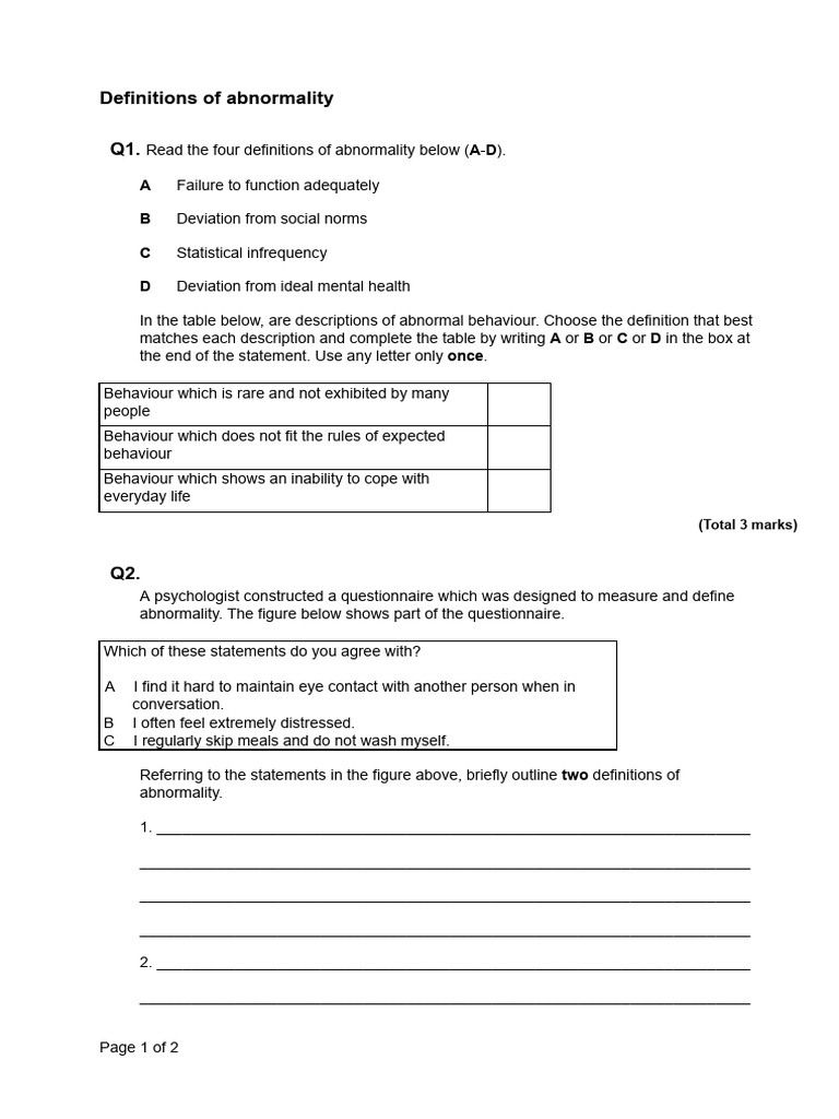 Four Definitions of Abnormality | PDF