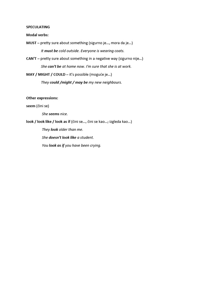 Modalni Glagoli (Modal Verbs) | PDF