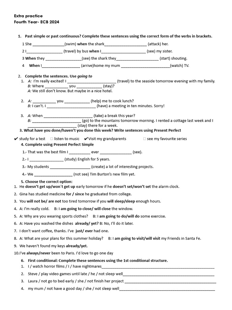 4th Year ECB Extra Practice | PDF | Grammar | Linguistics