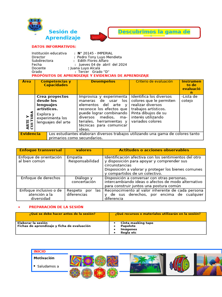 Sesion de Arte 04-04-24 Descubrimos La Gama de Colores | PDF | Color | Aprendizaje