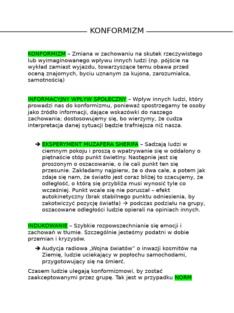 Konformizm Notatka | PDF