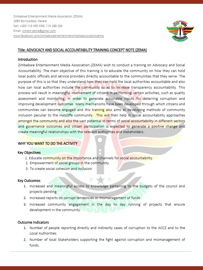 Advocacy and Social Accountability Training Concept Note Zema | PDF ...