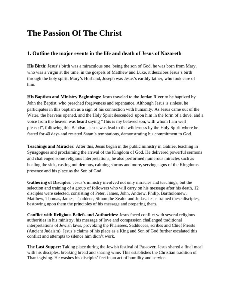 The Passion of The Christ - Report | PDF | Jesus | Ministry Of Jesus