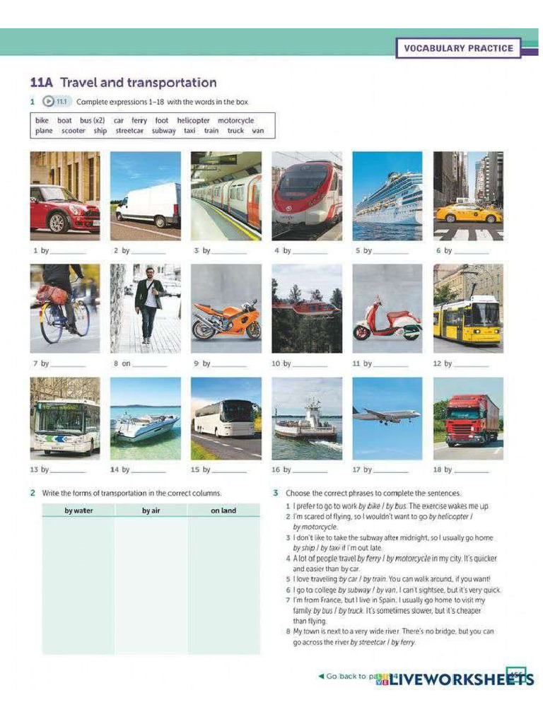 Travel and transportation worksheet | PDF