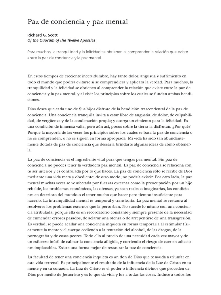 Paz de Conciencia y Paz Mental | PDF | Pecado | Perdón