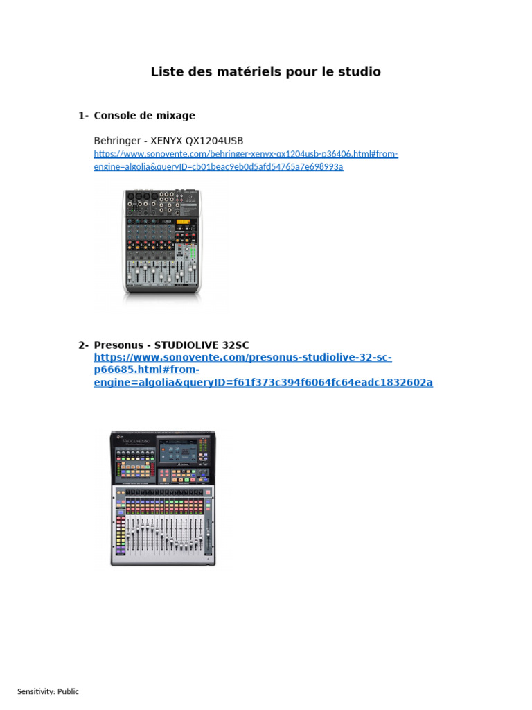 Materiels Pour Le Studio 01 | PDF | Sound Technology | Audio Engineering