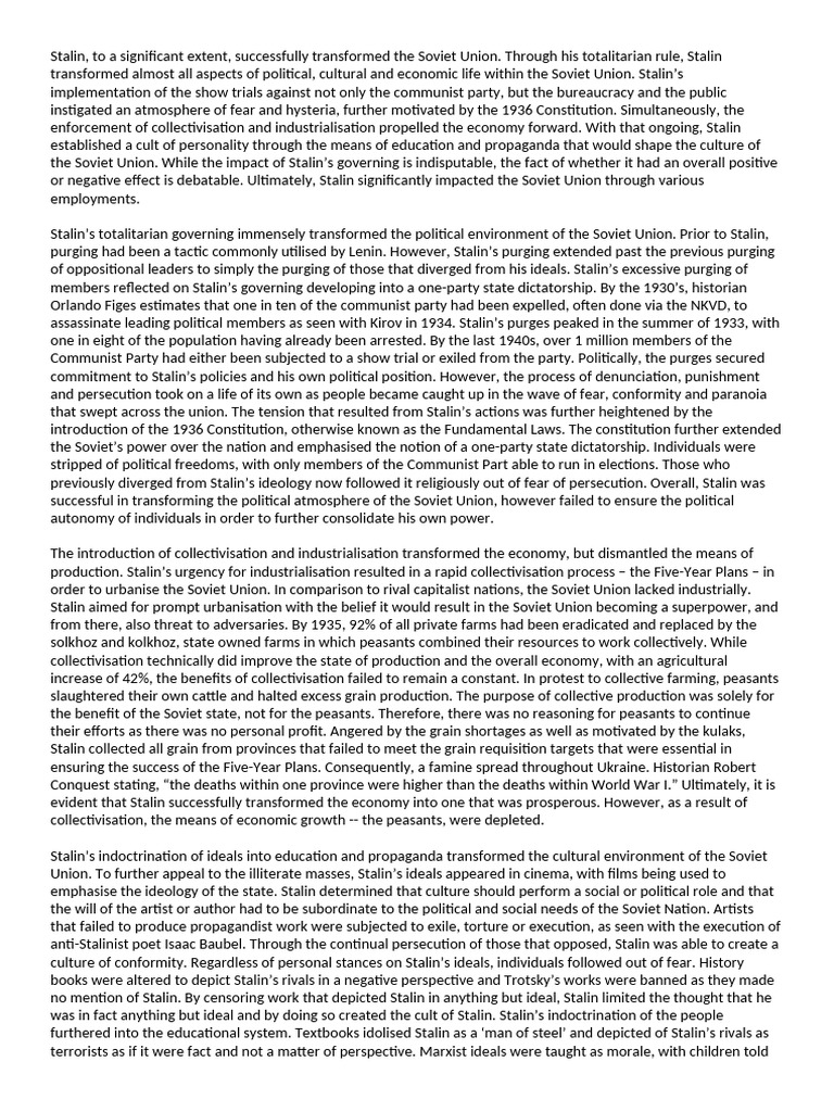Stalin's Transformation of the Soviet Union | PDF | Joseph Stalin ...