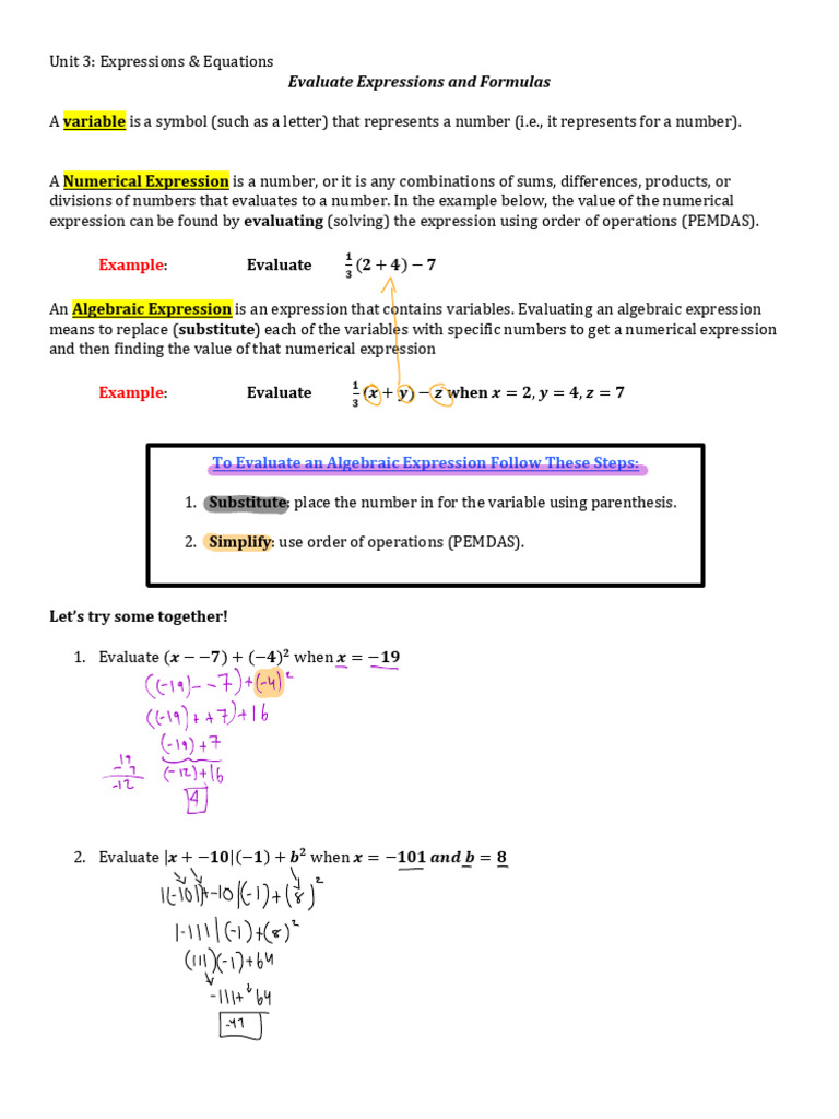1 Evaluate Expressions and Formulas | PDF | Area | Circle