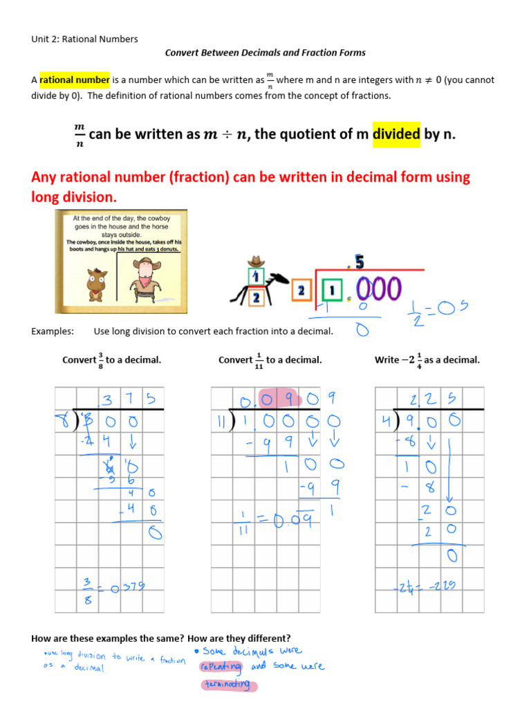1 Converting Between Decimals and Fractions Notes | PDF | Decimal ...