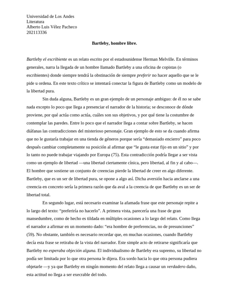 Bartleby, Hombre Libre | PDF | Bartleby, The Scrivener