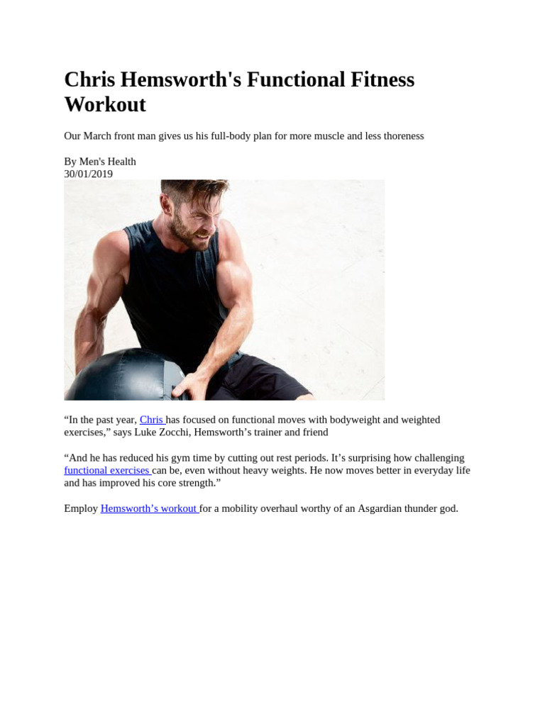 Chris Hemsworth's Functional Fitness Workout | PDF | Physical Exercise ...
