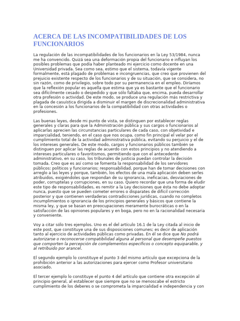 Acerca de Las Incompatibilidades de Los Funcionarios | PDF