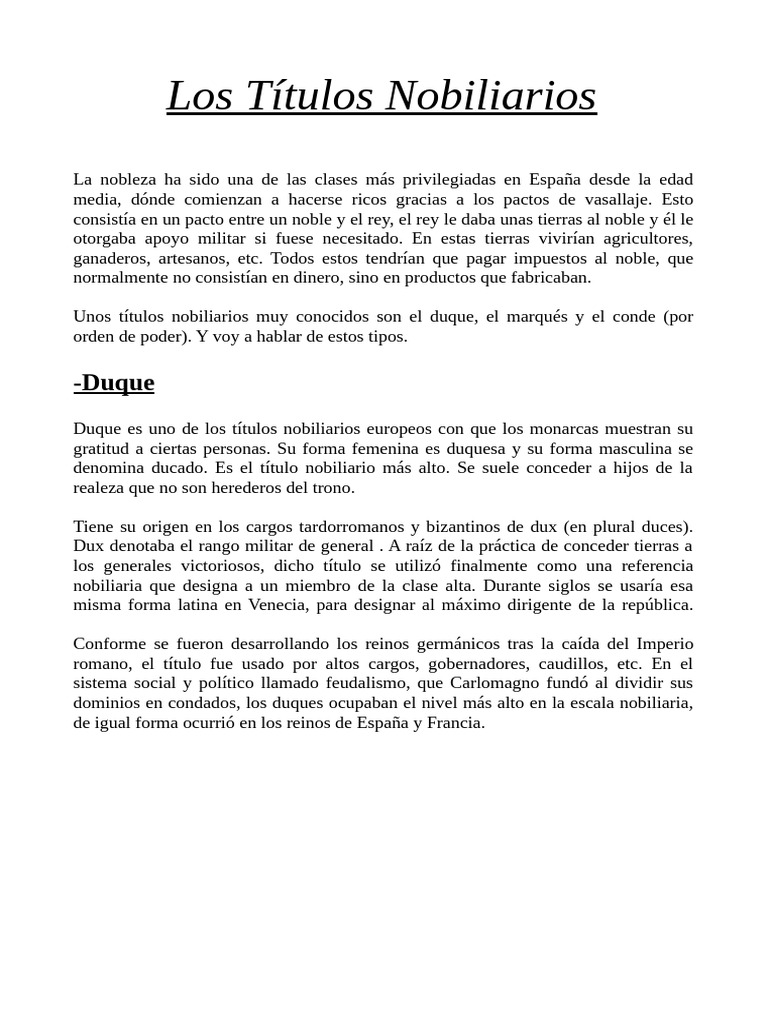 Historia de Títulos Nobiliarios Españoles | PDF | Contar | Duque