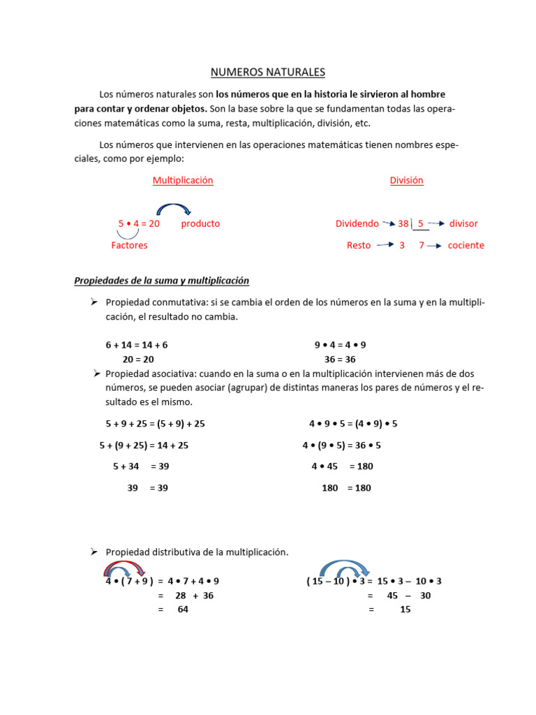 NUMEROS NATURALES (Orden 1) | PDF | División (Matemáticas) | Multiplicación
