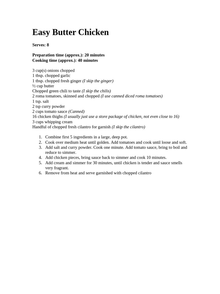 Easy Butter Chicken | PDF