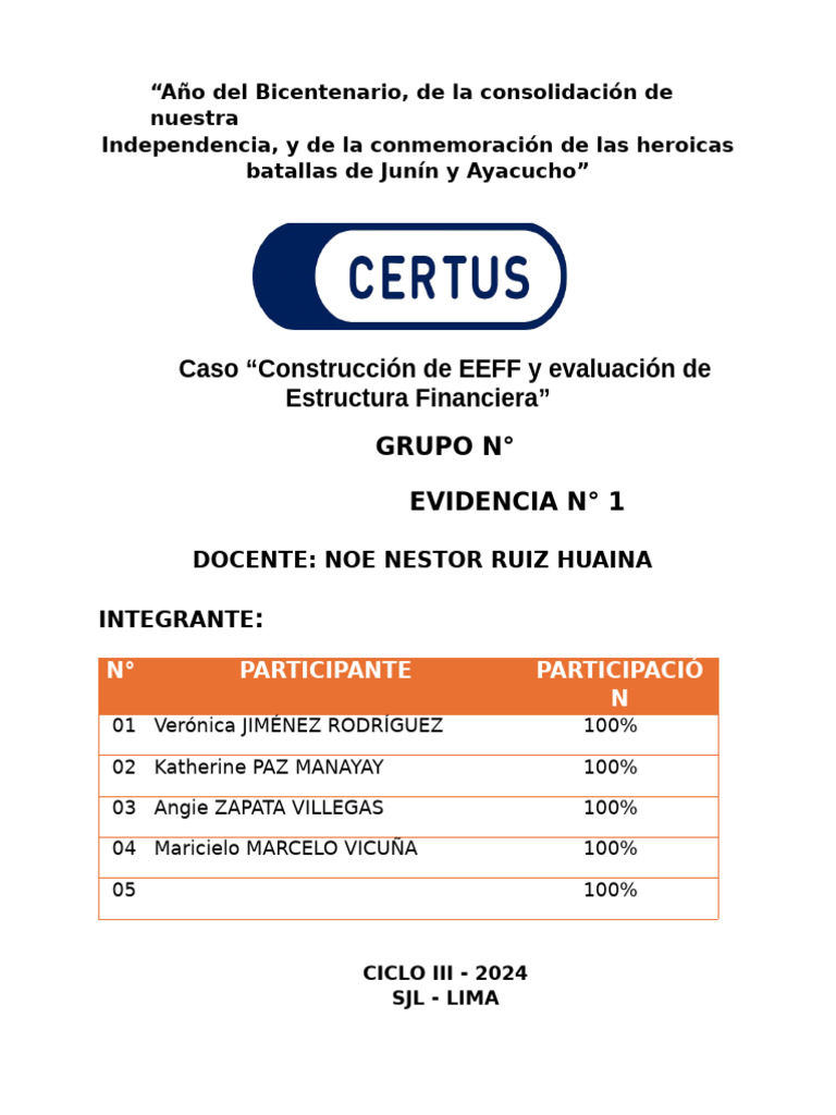 Caso "Construcción de EEFF y Evaluación de Estructura Financiera" | PDF | Business | Deuda