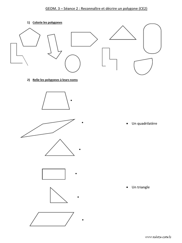 Exercices sur les polygones CE2 et CM1 | PDF | Polygone | Géométrie ...