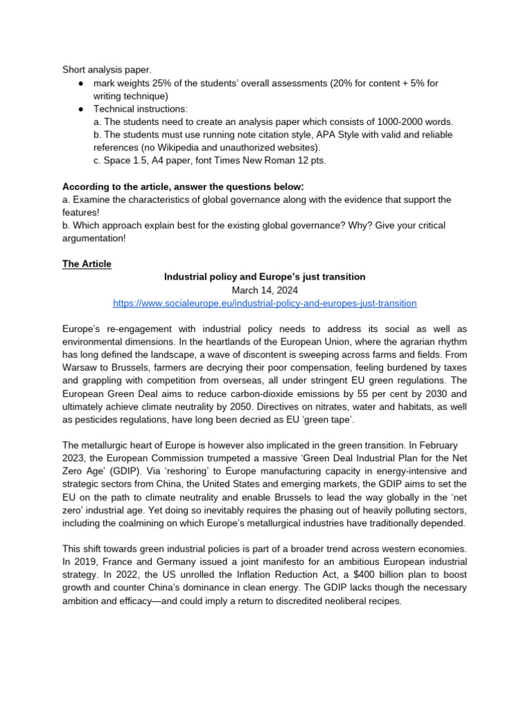 Short Analysis Paper | PDF | Coal Mining | Mining