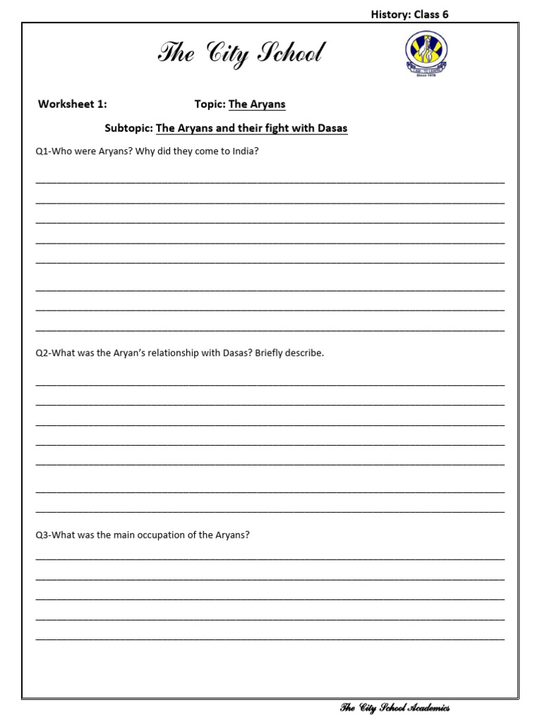 Worksheet 1-The Aryans and Their Fight With Dasas | PDF | Sanskrit