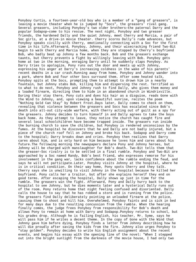 Ponyboy Curtis, A Fourteen-Year-Old | PDF