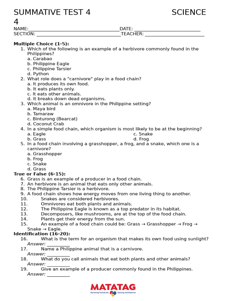 SCIENCE-4-SUMMATIVE-04 | PDF | Foods | Herbivore