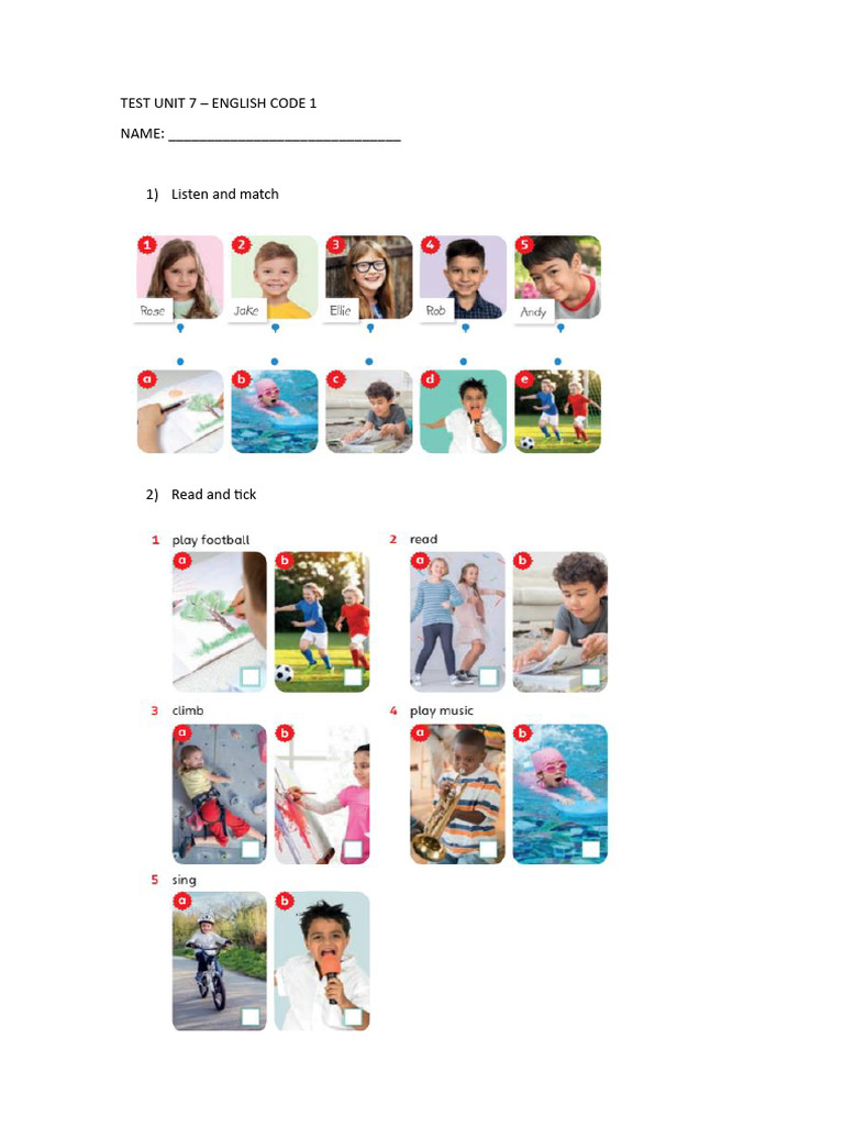English Test Unit 7 Activities | PDF | Language Arts & Discipline