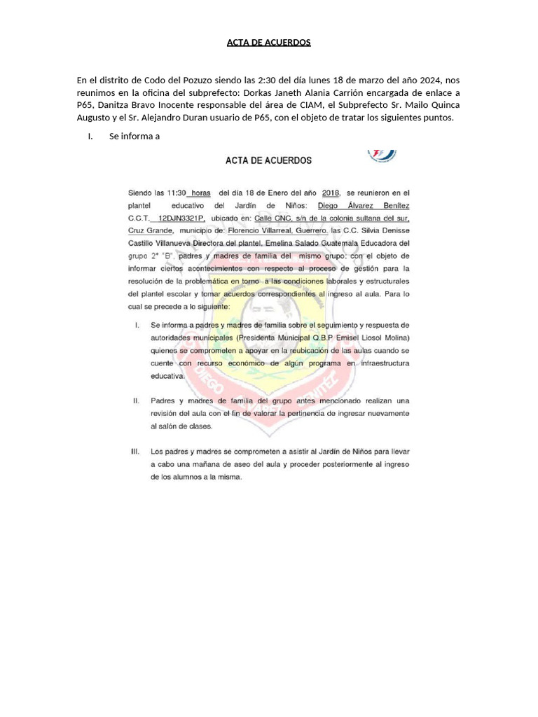 Acta de Acuerdos | PDF