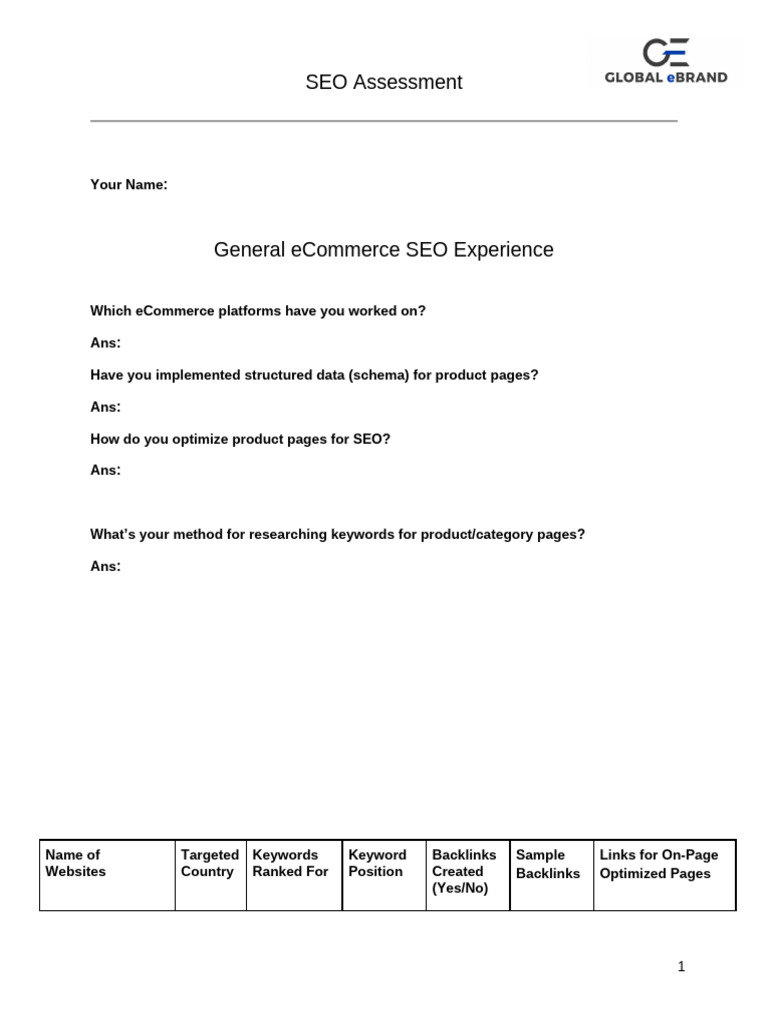 eCommerce SEO Assessment Guide | PDF | Career & Growth | Computers