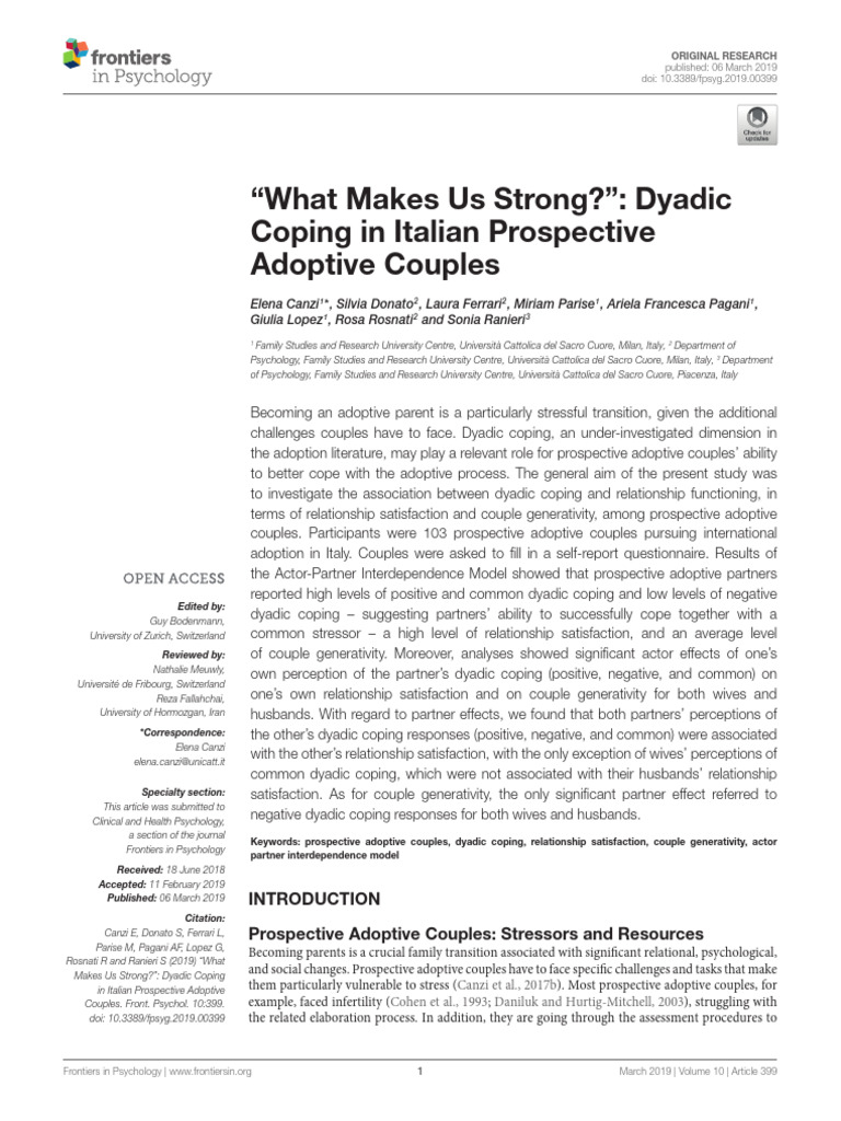 What Makes Us Strong Dyadic Coping in Italian Prospective Adoptive ...