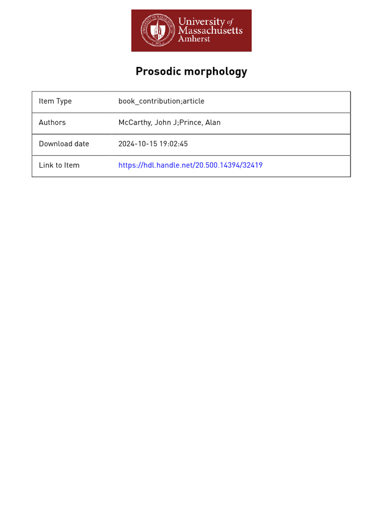 McCarthy Prince 1994 Prosodic Morphology | PDF