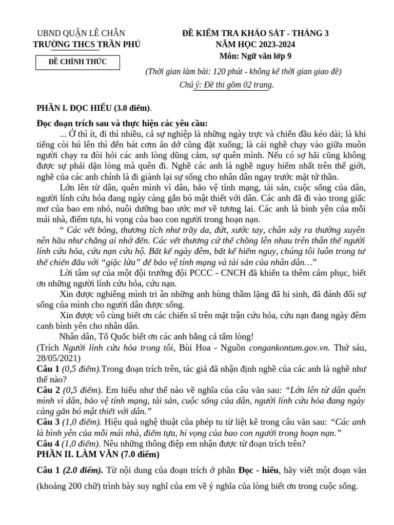 ĐỀ KS BIẾT ƠN, VLB K3 (2. 3. 2024) - TP | PDF