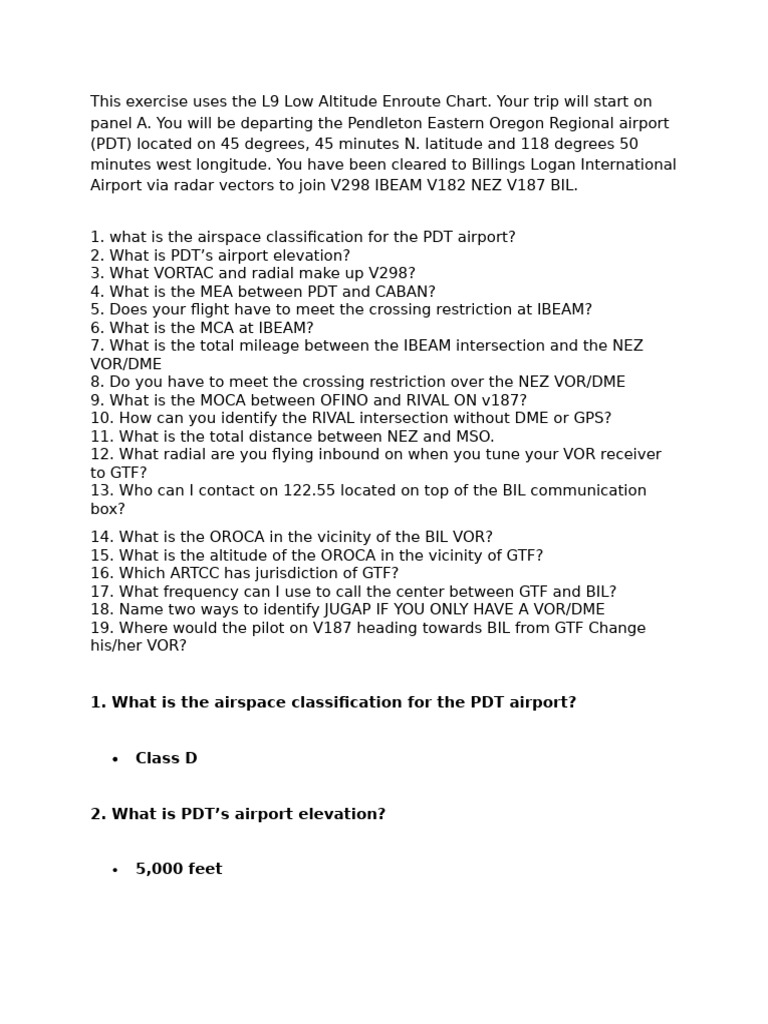 This Exercise Uses The L9 Low Altitude Enroute Chart ATC | PDF ...