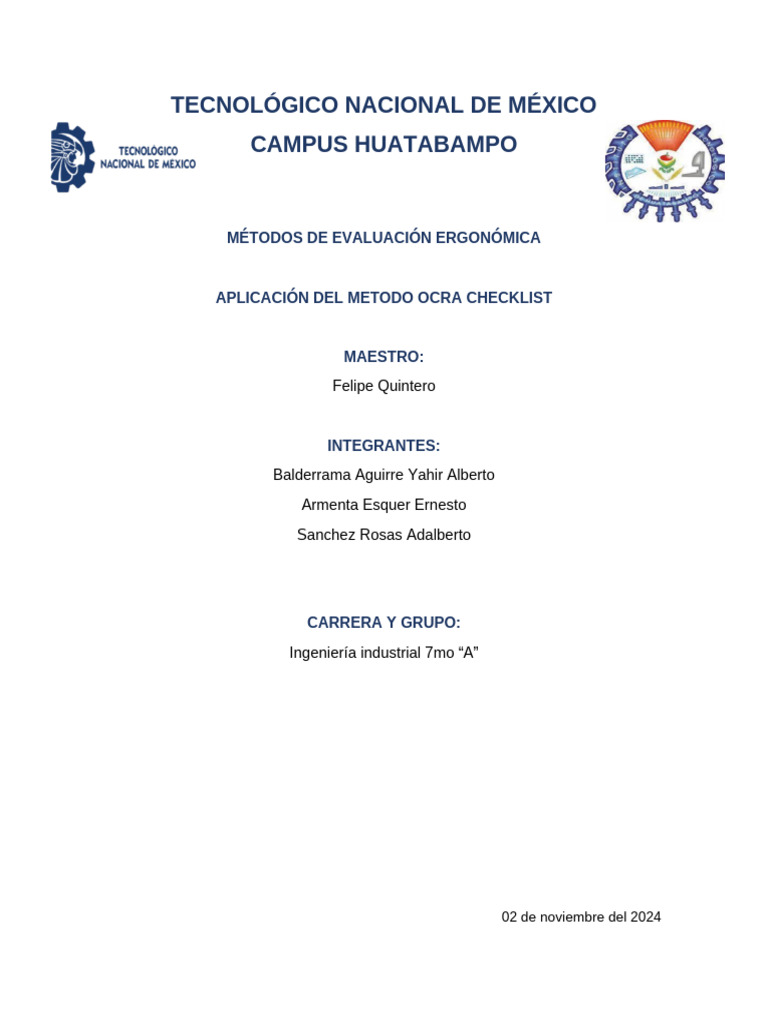 OCRA Checklist | PDF | Factores humanos y ergonomía | Seguridad y salud ...