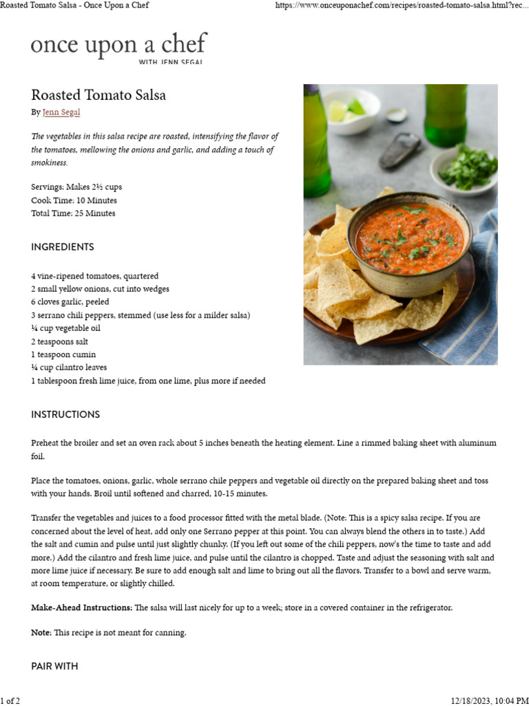 Roasted Tomato Salsa - Once Upon a Chef | PDF | Gluten Free Diet | Garlic