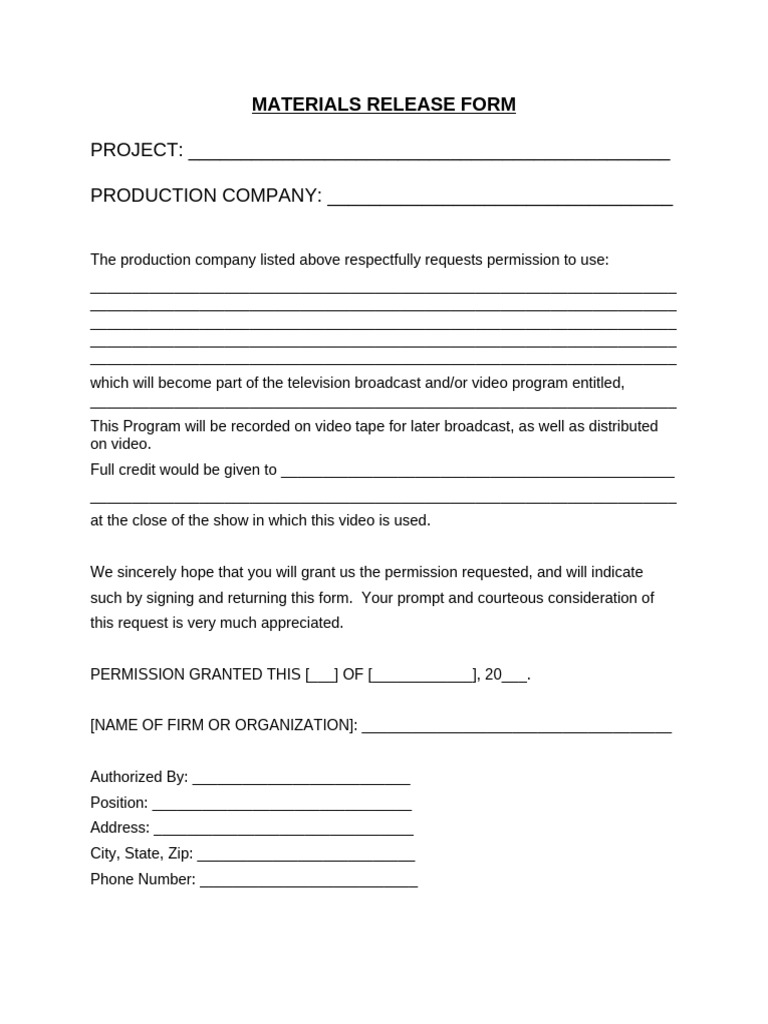 15 Materials Release Form | PDF | Business