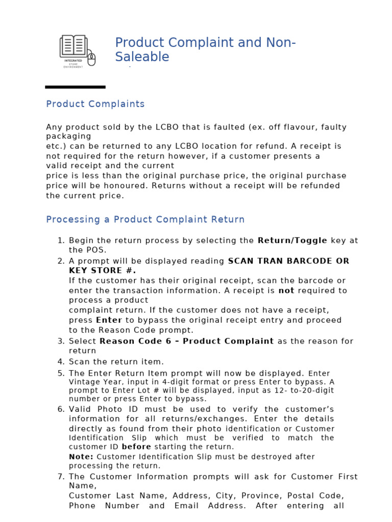 Product Complaint and Non-Saleable Return Process | PDF | Receipt ...