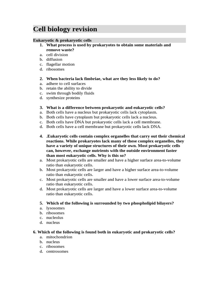 Cell Biology Revision Questions | PDF | Meiosis | Cell Signaling