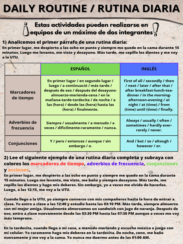Rutina Diaria: Ejercicios y Ejemplos | PDF