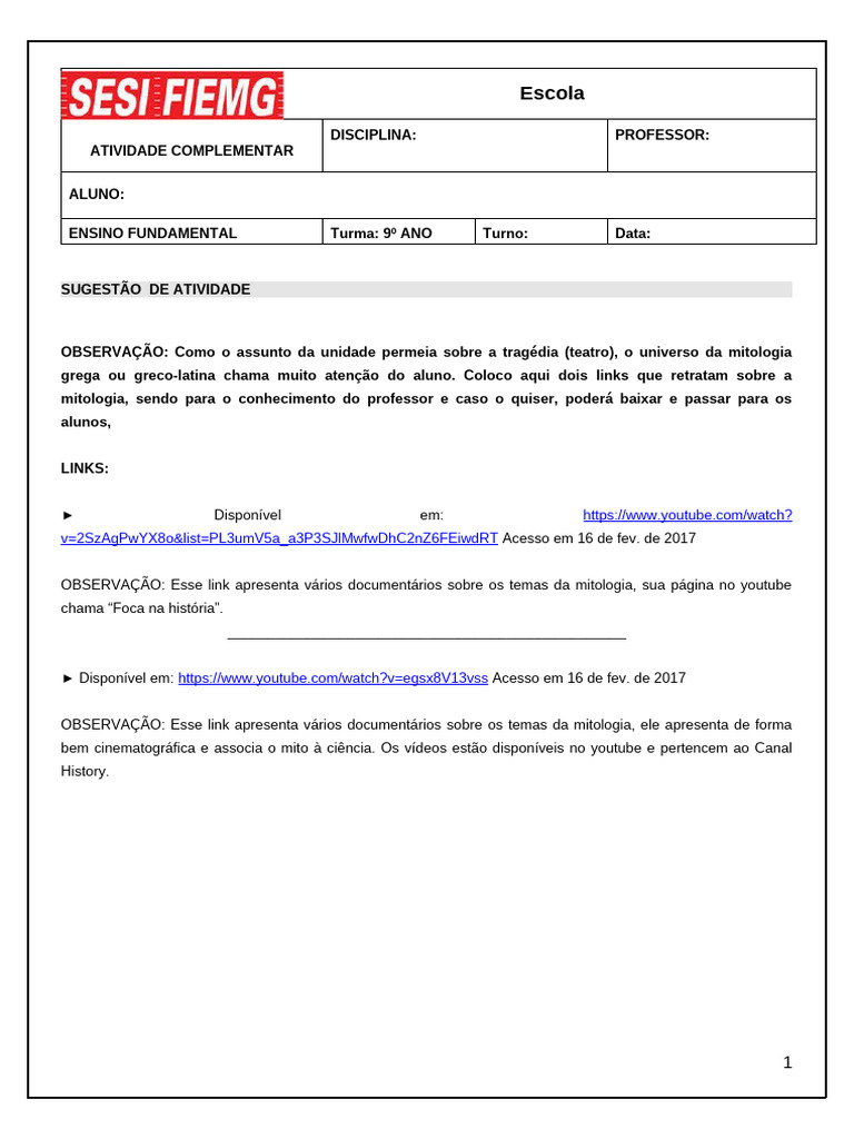 9º Ano Atividade Complementar 01 | PDF