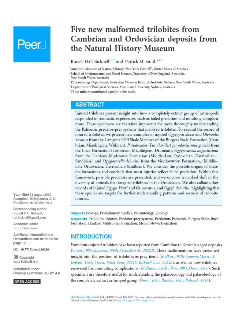 Five New Malformed Trilobites From Cambrian and Ordovician Deposits ...