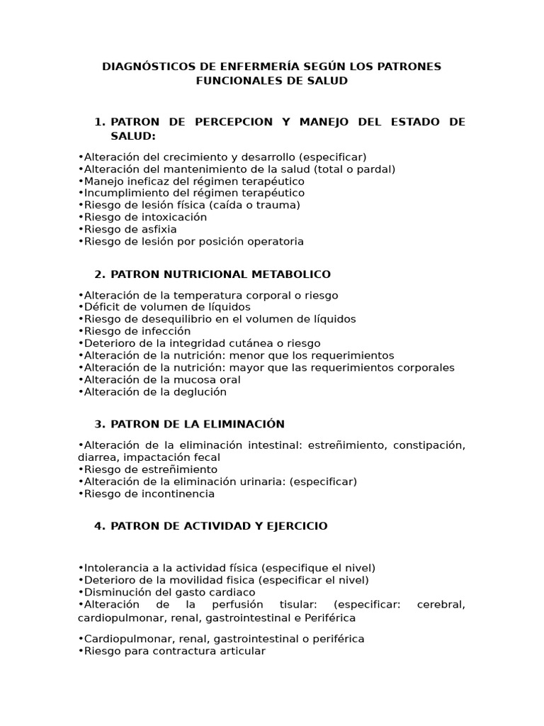Diagnósticos de Enfermería Según Los Patrones Funcionales de Salud ...